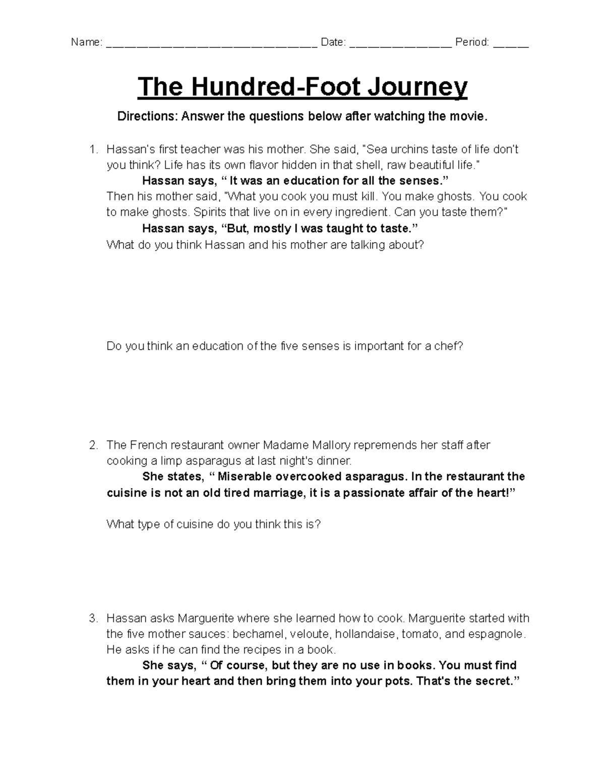 The Hundred-Foot Journey - Name ...