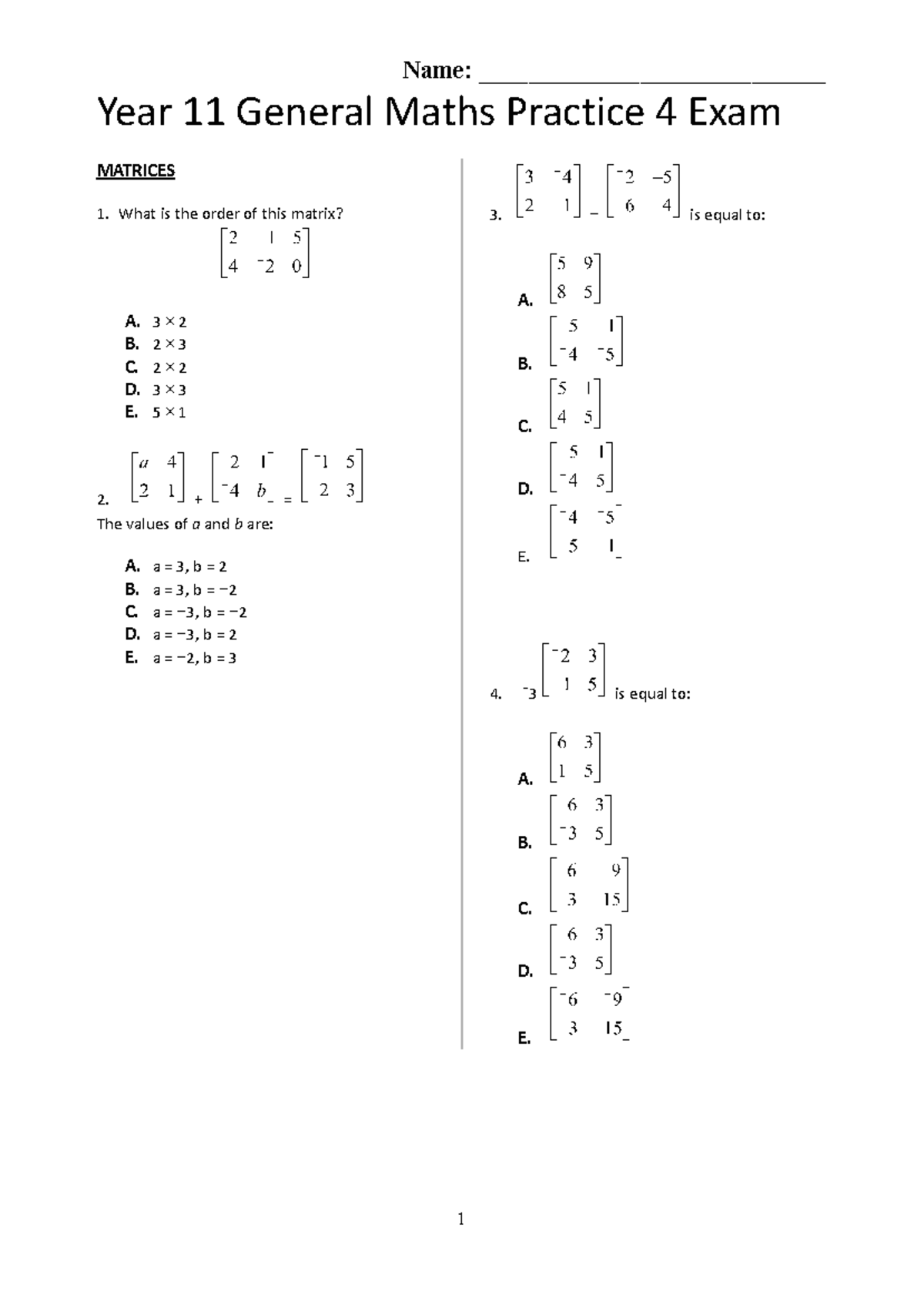 Semester 1Prac Exam 4 - Methods practise exam - Name ...