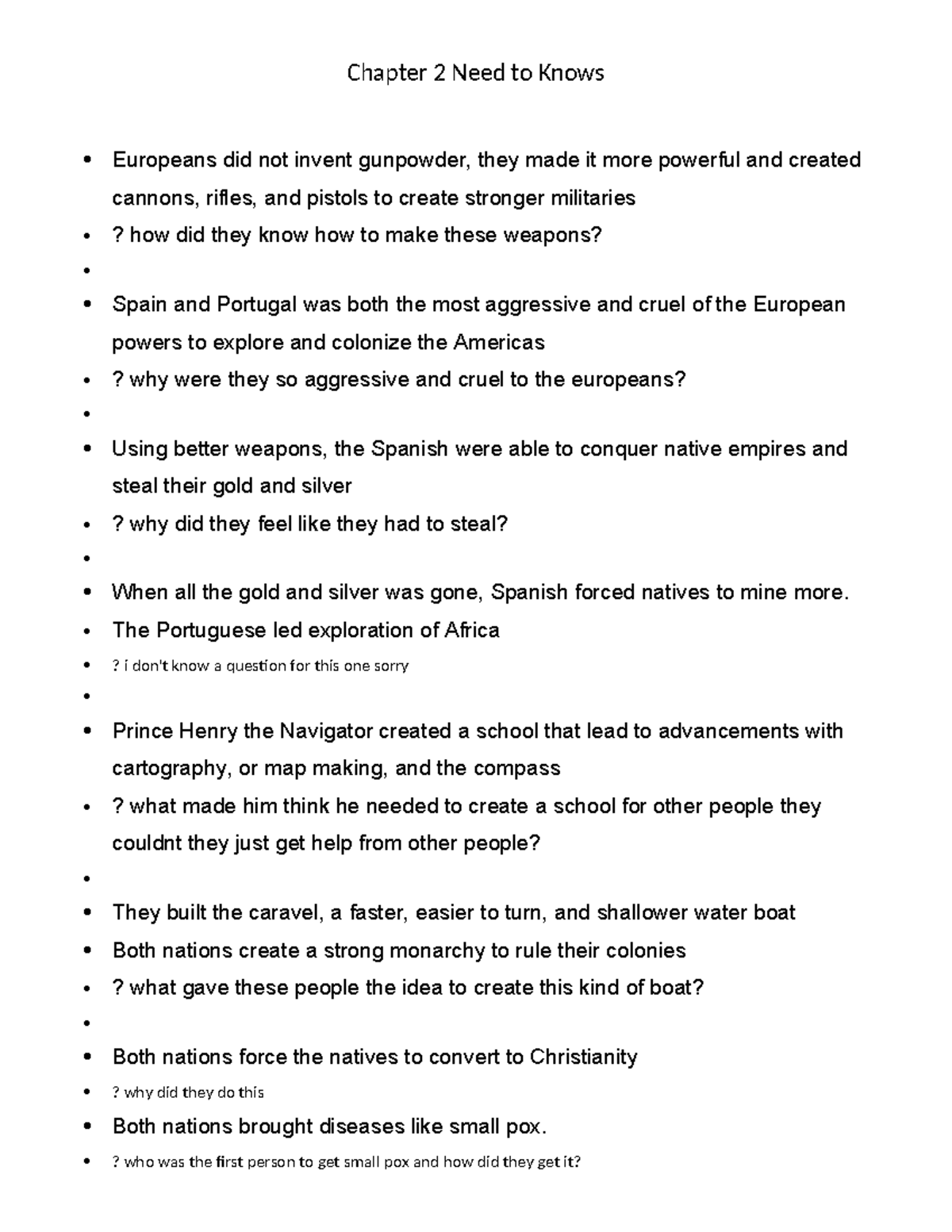 Copy of Chapter 2 Need to Knows - Chapter 2 Need to Knows Europeans did ...