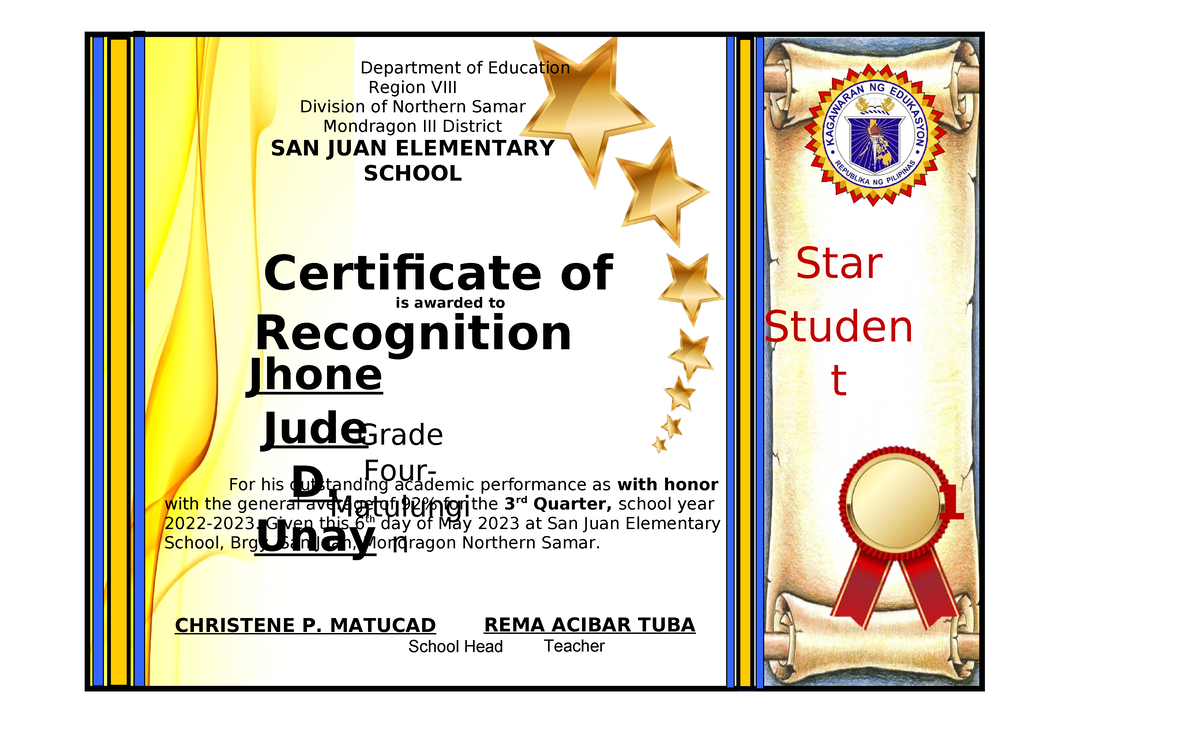 3RD Quarter Certificate (F) - is awarded to Region VIII Division of ...