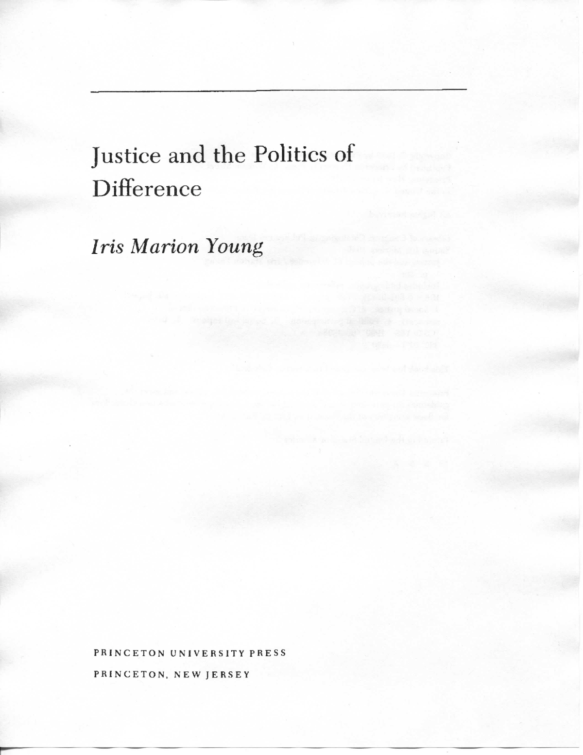 Young, Marion, Justice and Politics of Difference (Chapter 1 ...