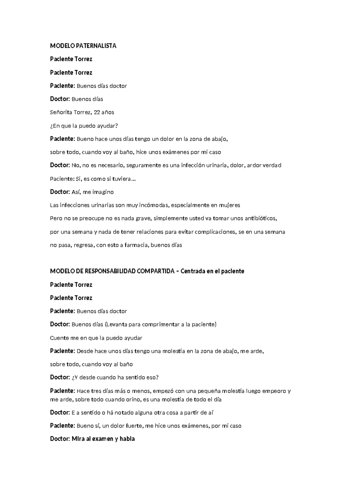 Actuacion - Modelo Paternalista - MODELO PATERNALISTA Paciente Torrez ...