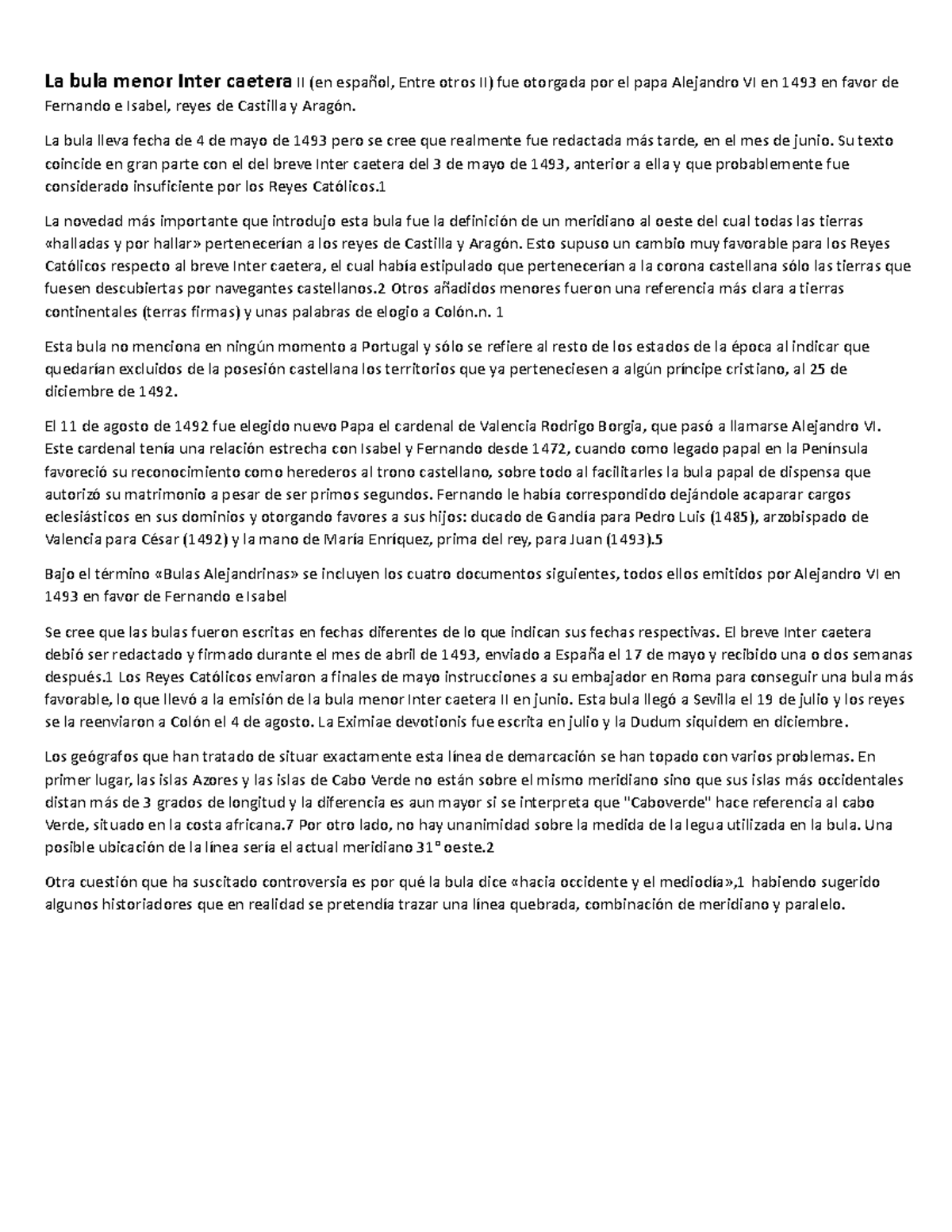 La bula menor Inter caetera II - La bula lleva fecha de 4 de mayo de ...