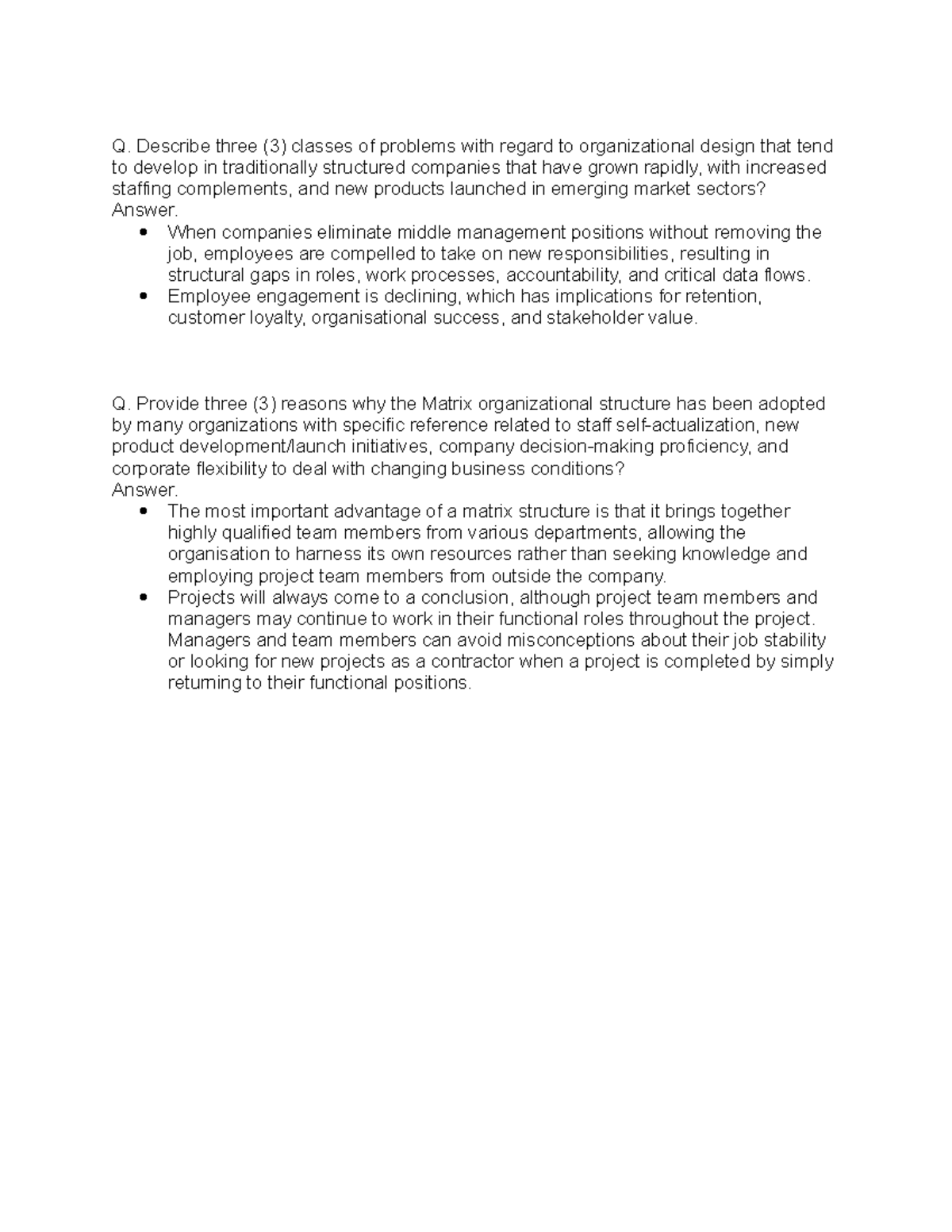Module 12 assignment - Business management - Q. Describe three (3) classes of problems with ...