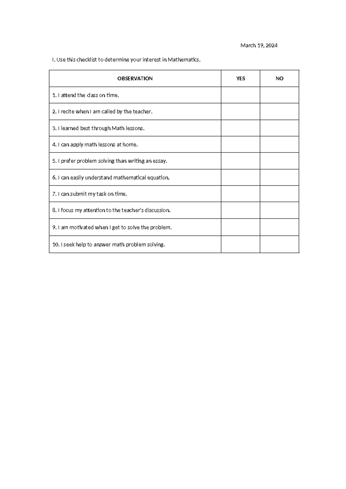 Checklist examples - March 19, 2024 I. Use this checklist to determine ...