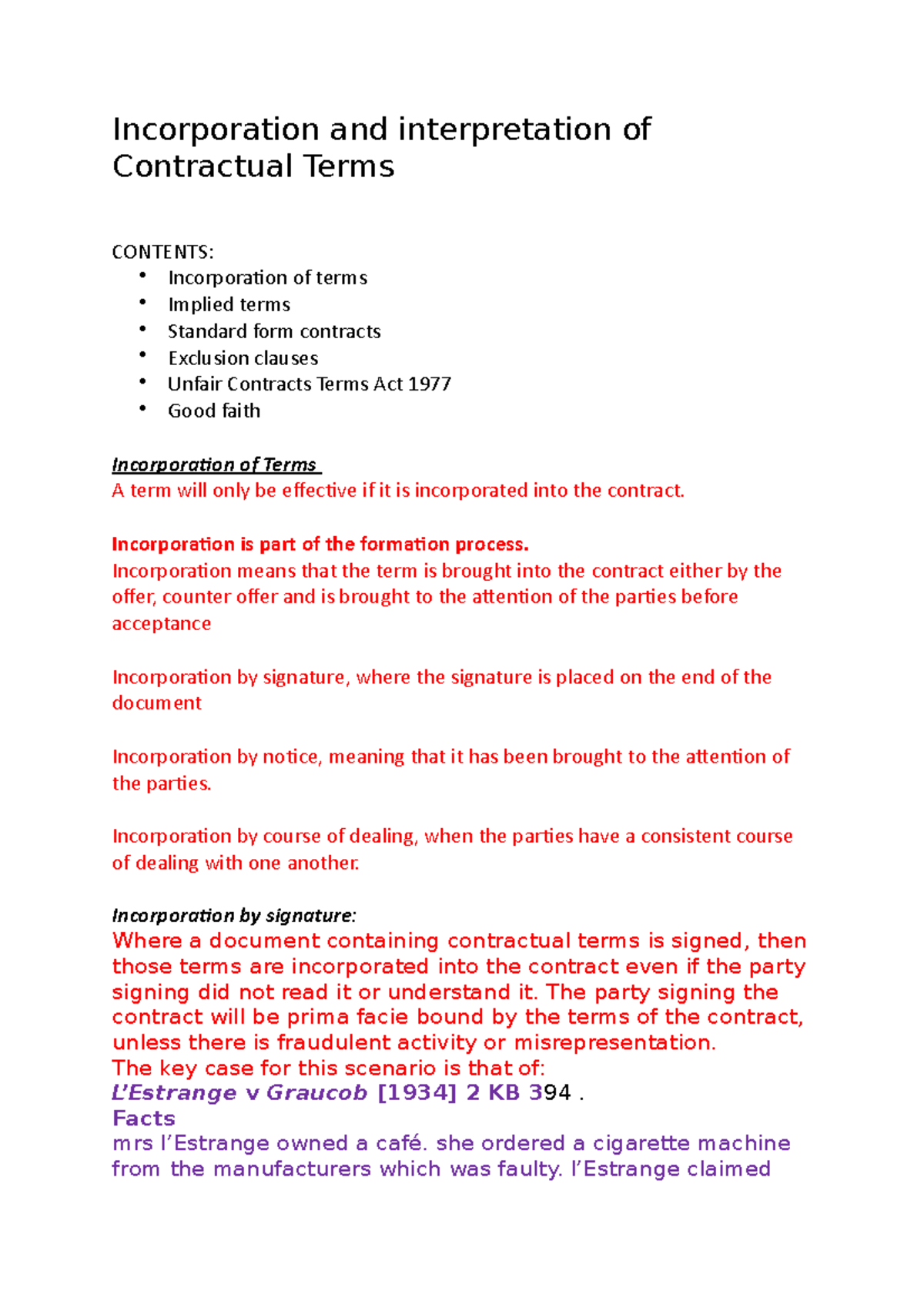 Incorporation and interpretation of Contractual Terms - Incorporation ...