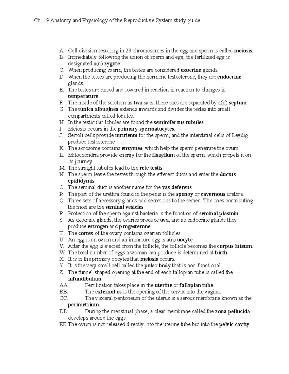 Ch. 19 Anatomy and Physiology of the Reproductive System study guide ...