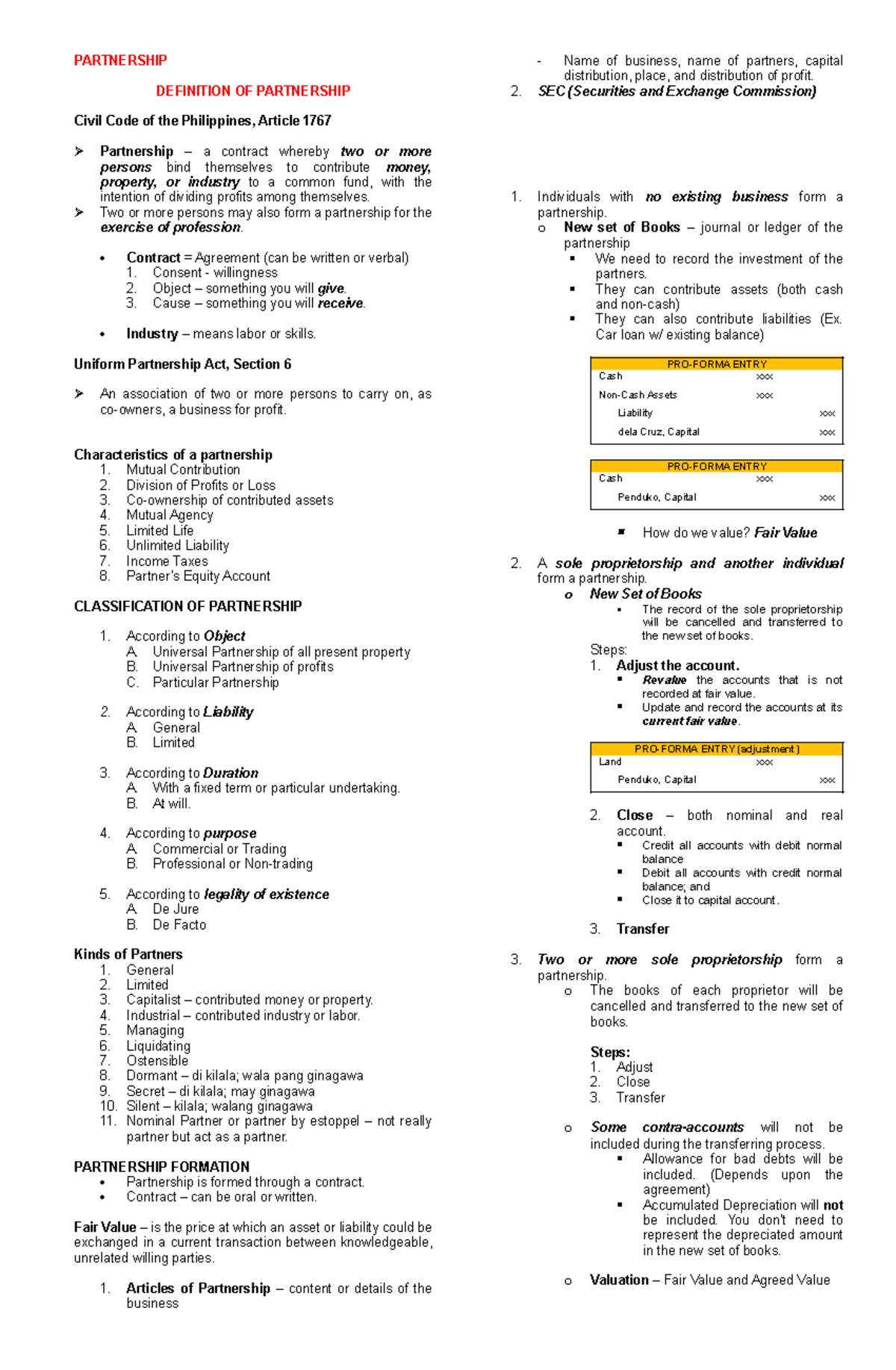 FAR- Partnership - PARTNERSHIP DEFINITION OF PARTNERSHIP Civil Code of ...