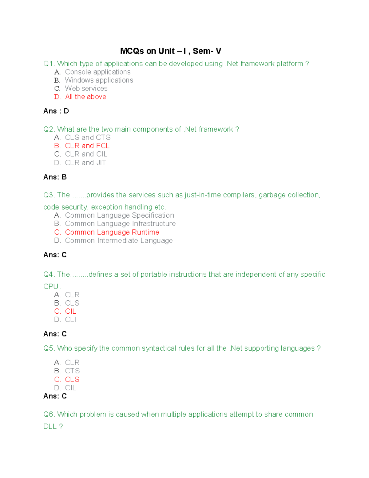 BSc-III CPS - This is a bsc mcq notes - MCQs on Unit – I , Sem- V Q1 ...