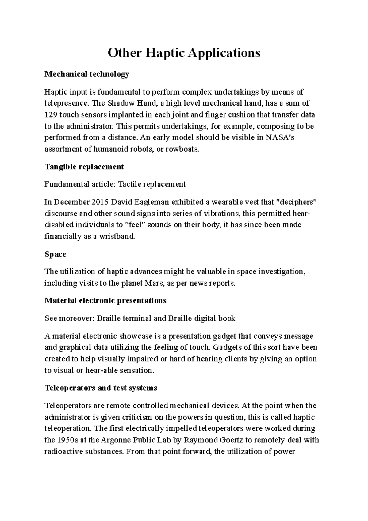 Other Haptic Applications - Other Haptic Applications Mechanical ...