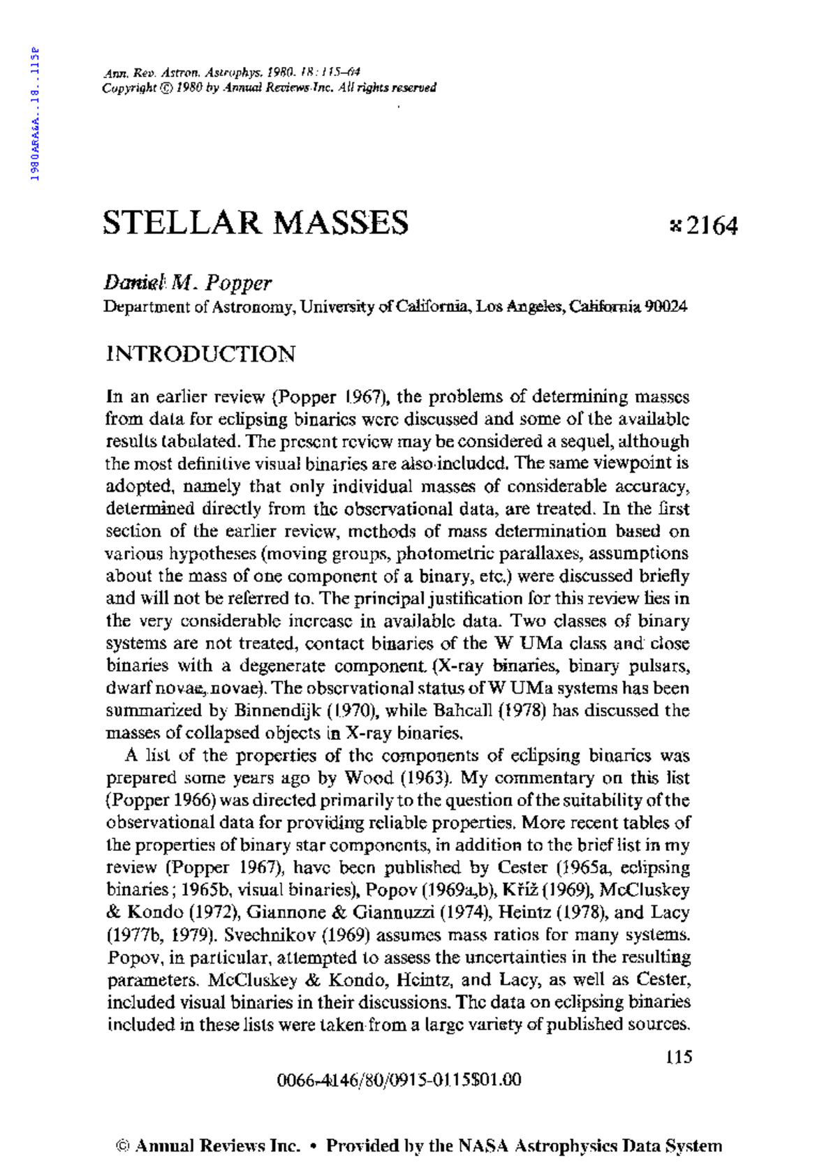 1980ARA+A 18 115P - Stellar mass paper - Ann. Rev. Astron. Astrophys ...