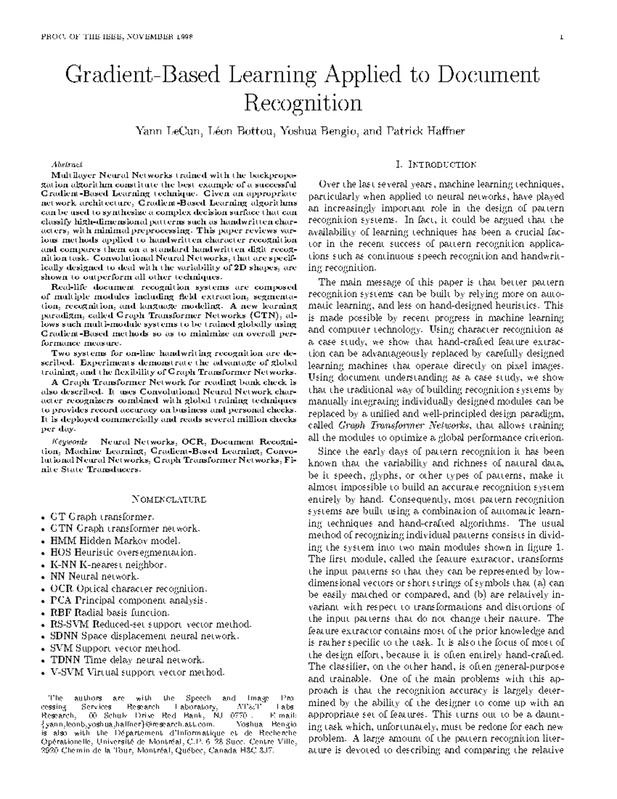 Summary - Gradient based learning applied to document recognition - J D CP, tHu P n ,R060Bk z ...