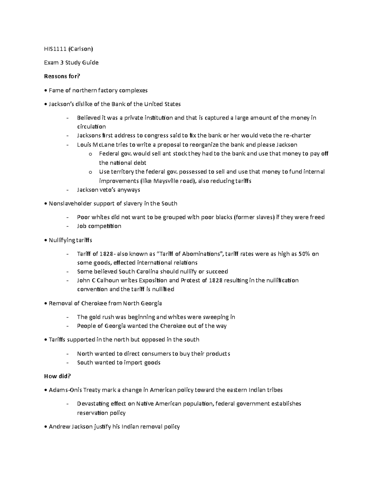 History Exam 3 Study Guide - HIS1111 (Carlson) Exam 3 Study Guide ...