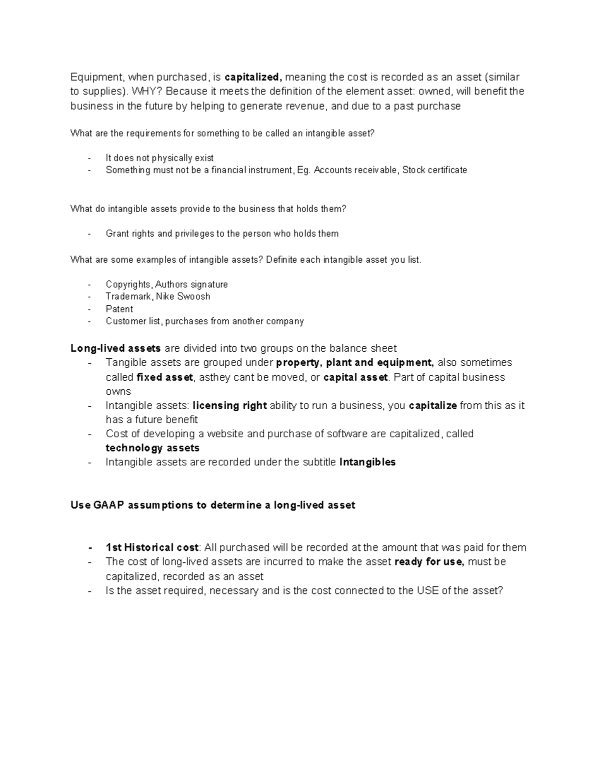 ACC100 Chapter 8 Long Lived Assets - Equipment, when purchased, is ...