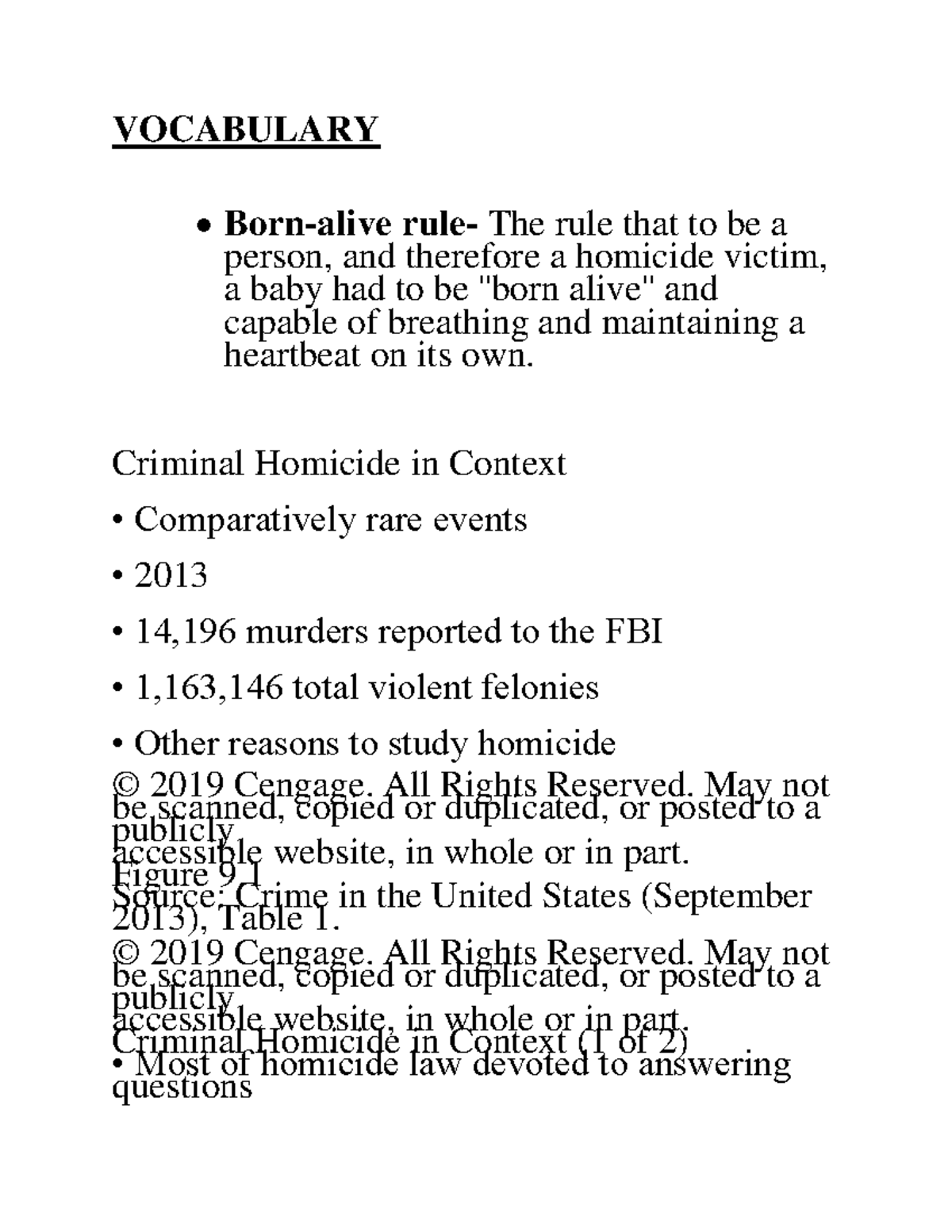 Chapter 9- Crimes Against Persons I - VOCABULARY Born-alive rule- The ...