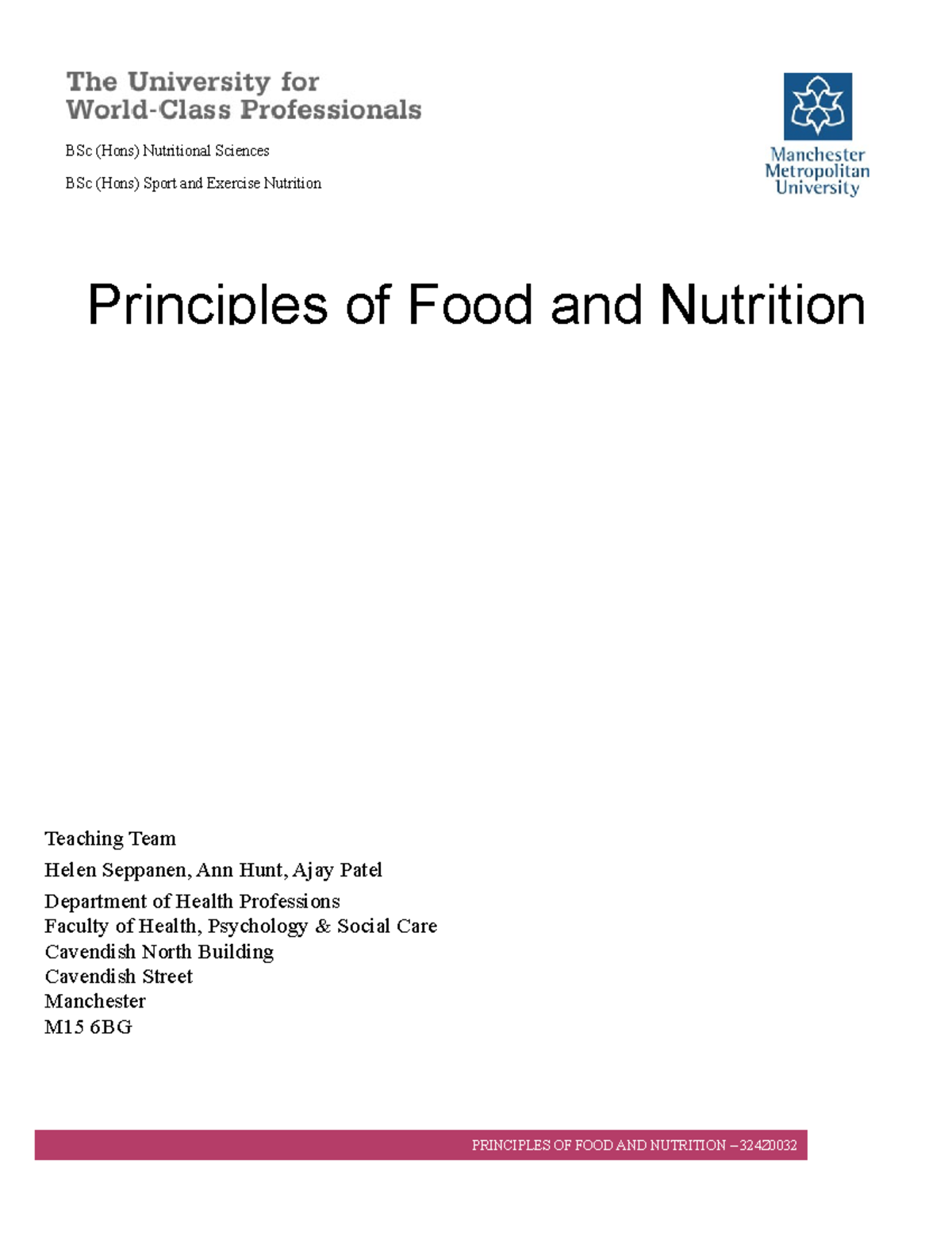 Practical work book - BSc (Hons) Nutritional Sciences BSc (Hons) Sport ...