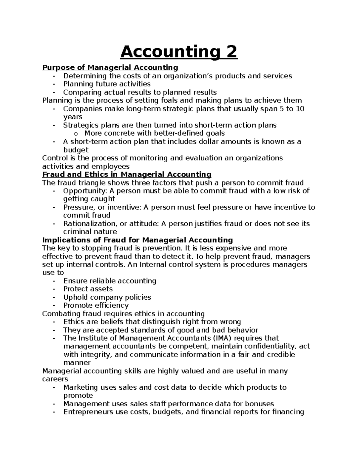 Accounting 2 - First reading assignment notes - Accounting 2 Purpose of ...