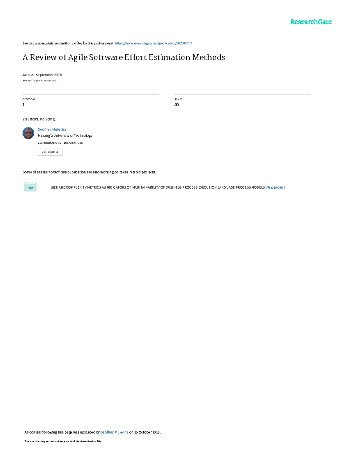A Review of Agile Software Effort Estimation Metho - See discussions, stats, and author profiles ...