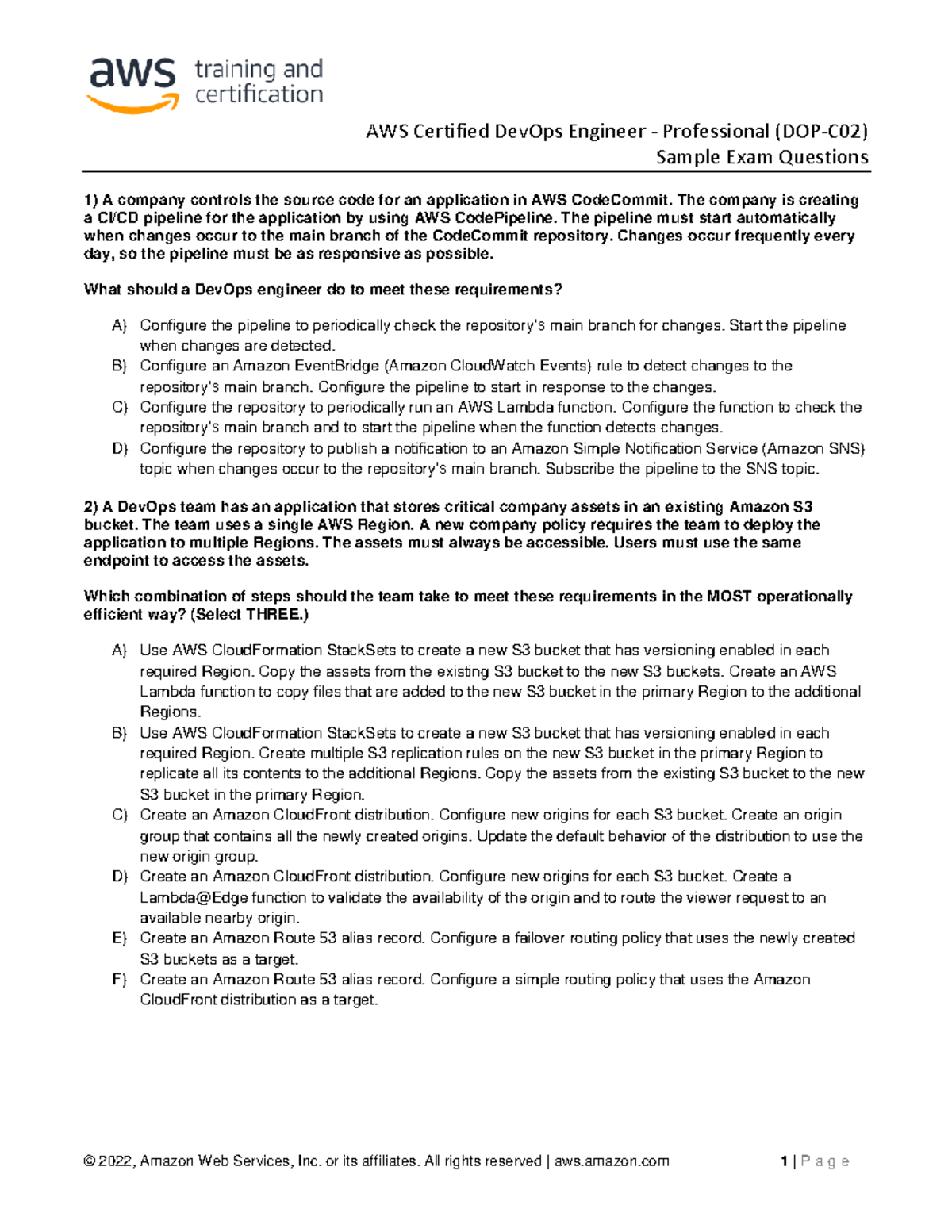 AWS-Certified-Dev Ops-Engineer-Professional Sample-Questions - Sample ...