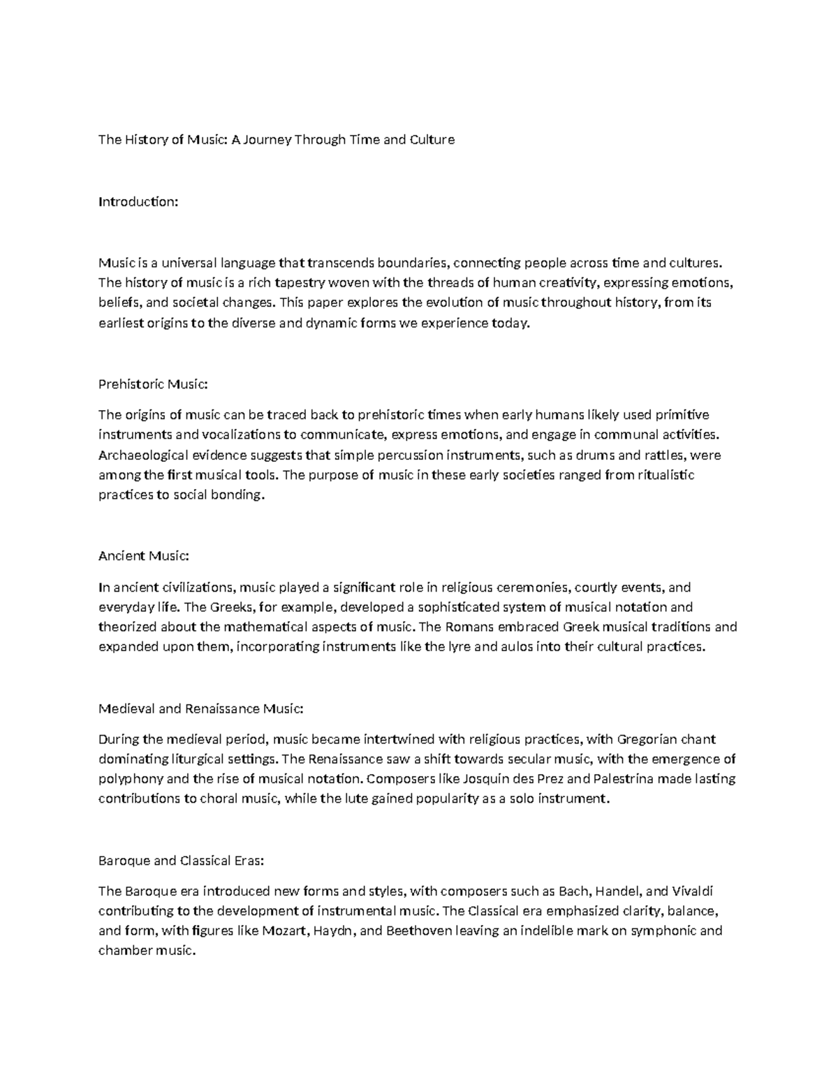 The History of Music - notes - The History of Music: A Journey Through ...