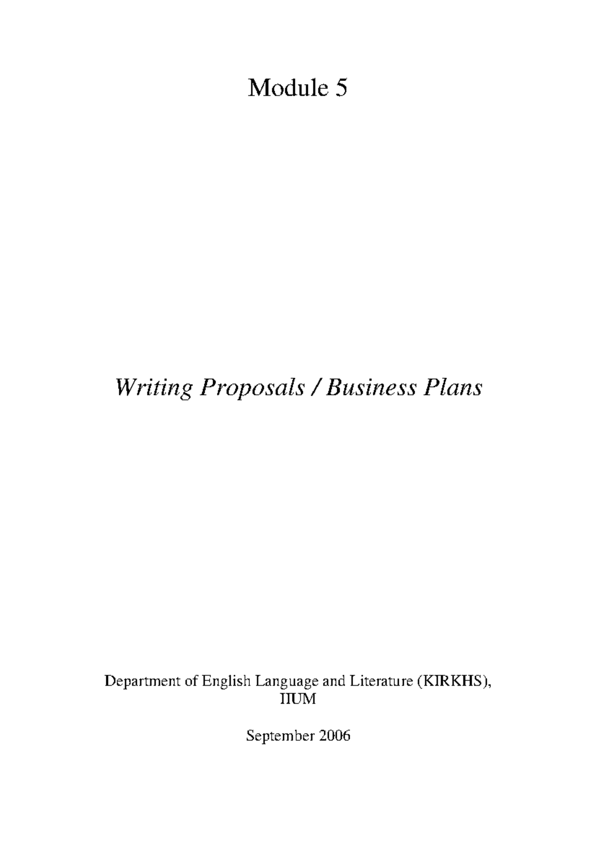 Module 5 - Writing Proposals, Business Plans - Module 5 Writing ...