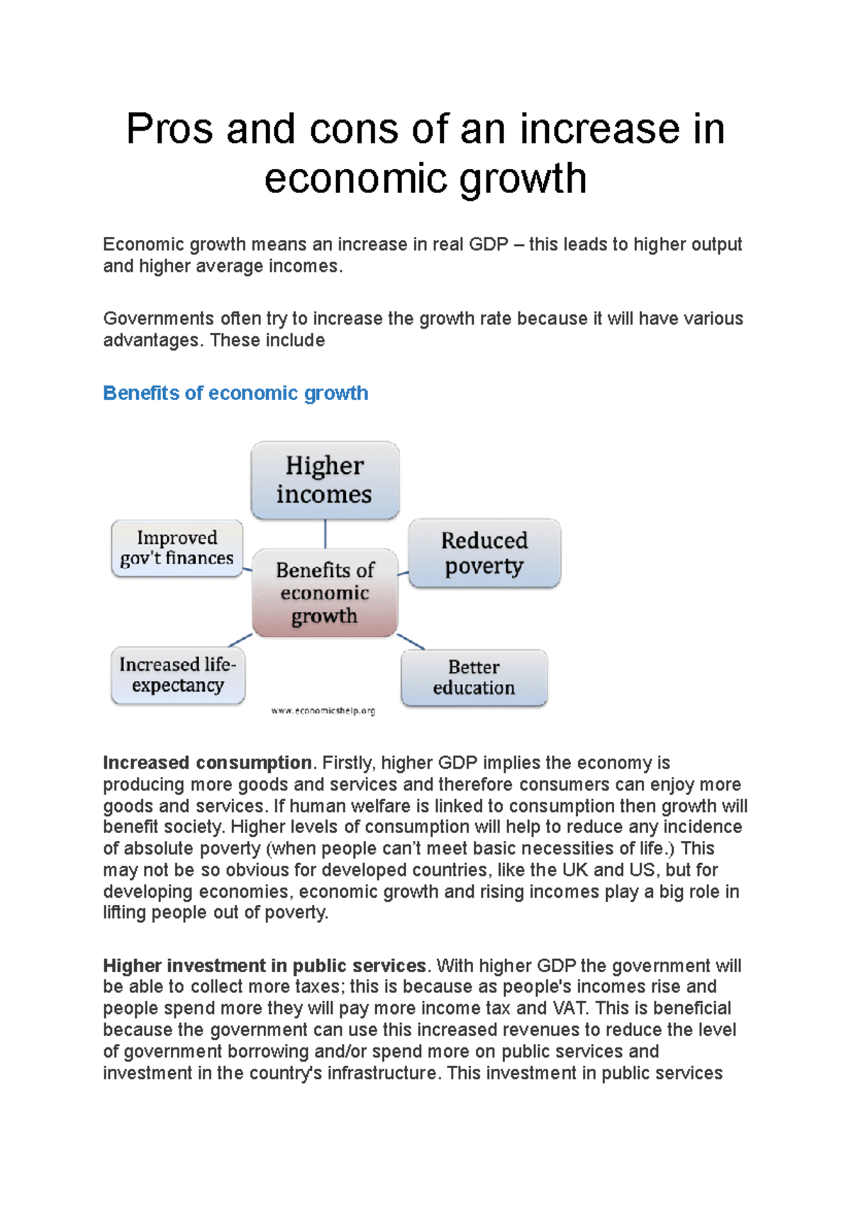 Pros and cons of economic growth - Studocu