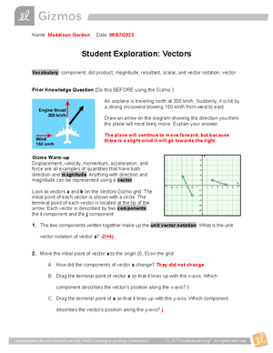 Copy of Vectors SE - Help for Gizmos Lab - Name: Date: Student ...