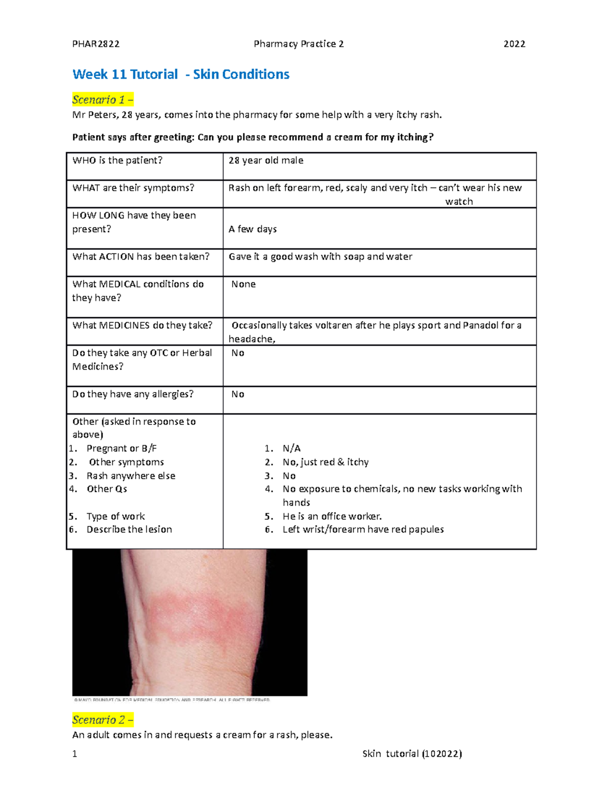 2822 Dermatology Patient Role-plays - PHAR2822 Pharmacy Practice 2 2022 ...