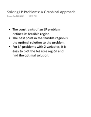 332 Final Exam Sheet - Chapter 6: Integer Linear Programming When >1 variable must be an integer ...