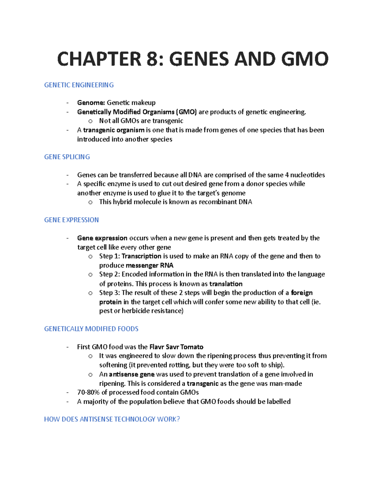 Chapter 8 - CHAPTER 8: GENES AND GMO GENETIC ENGINEERING Genome ...