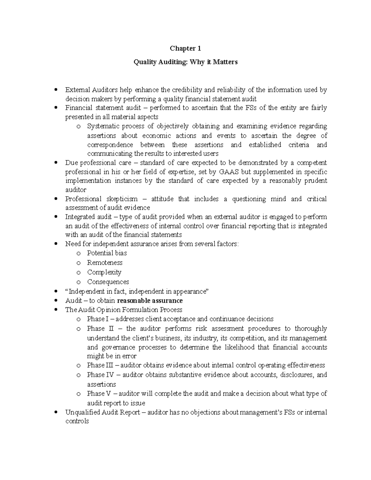 Chapter 1 - Auditing and Assurance Concepts and Applications - Chapter 1 Quality Auditing: Why ...