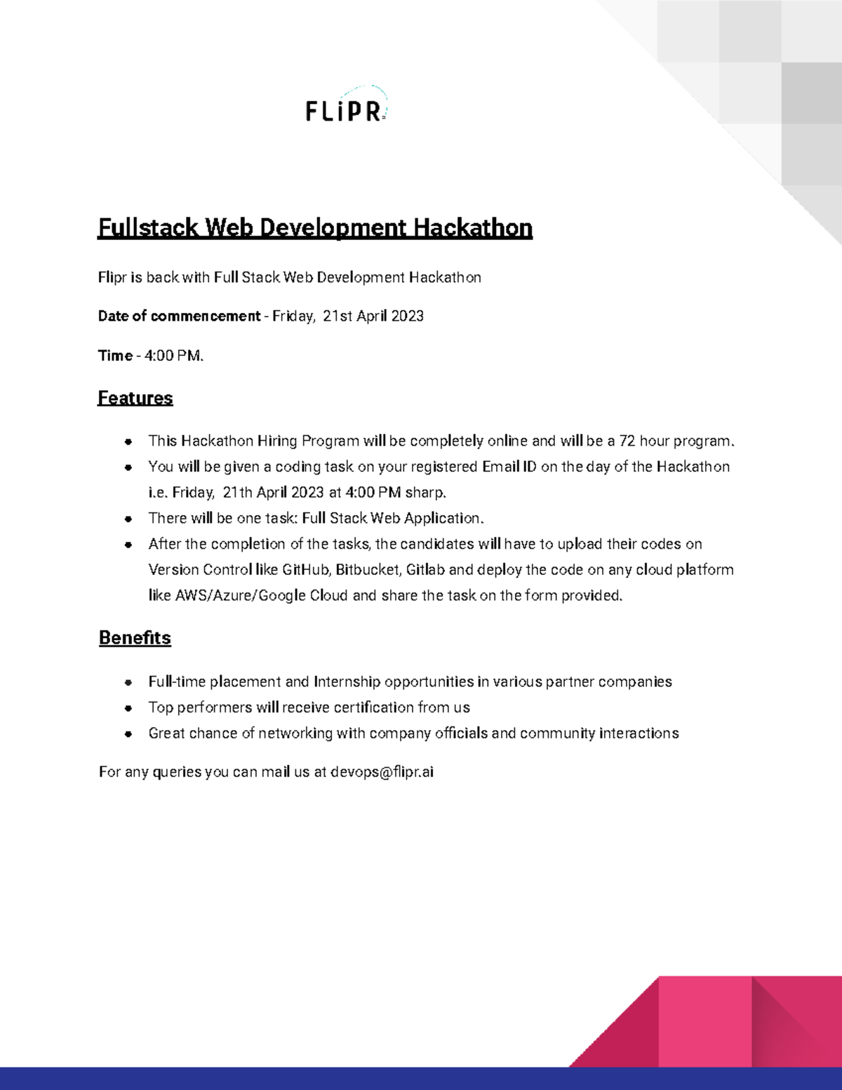 Brochure-Flipr Fullstack Web Development Hackathon - Fullstack Web Development Hackathon Flipr ...