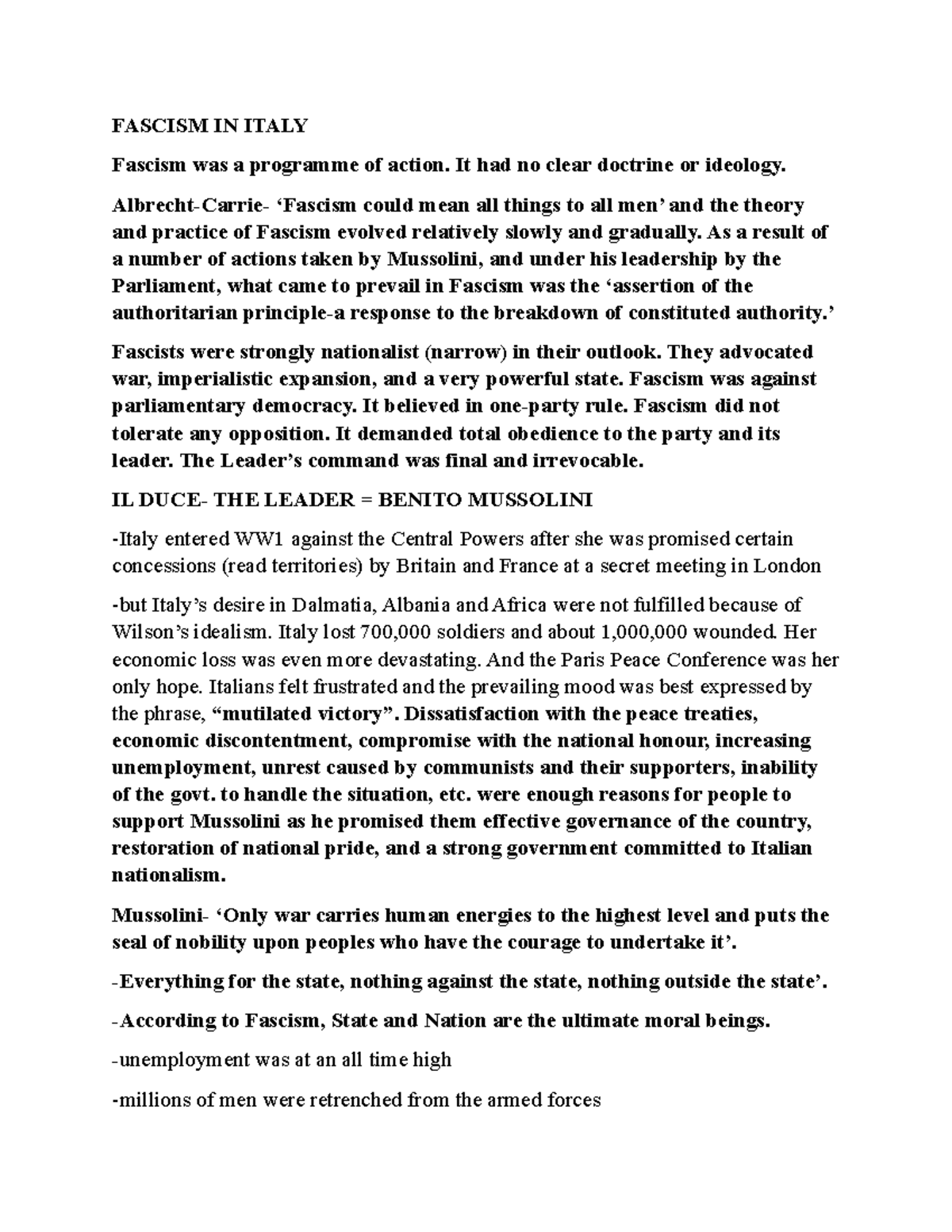 Fascism IN Italy - this document is about the fascist ideology ...