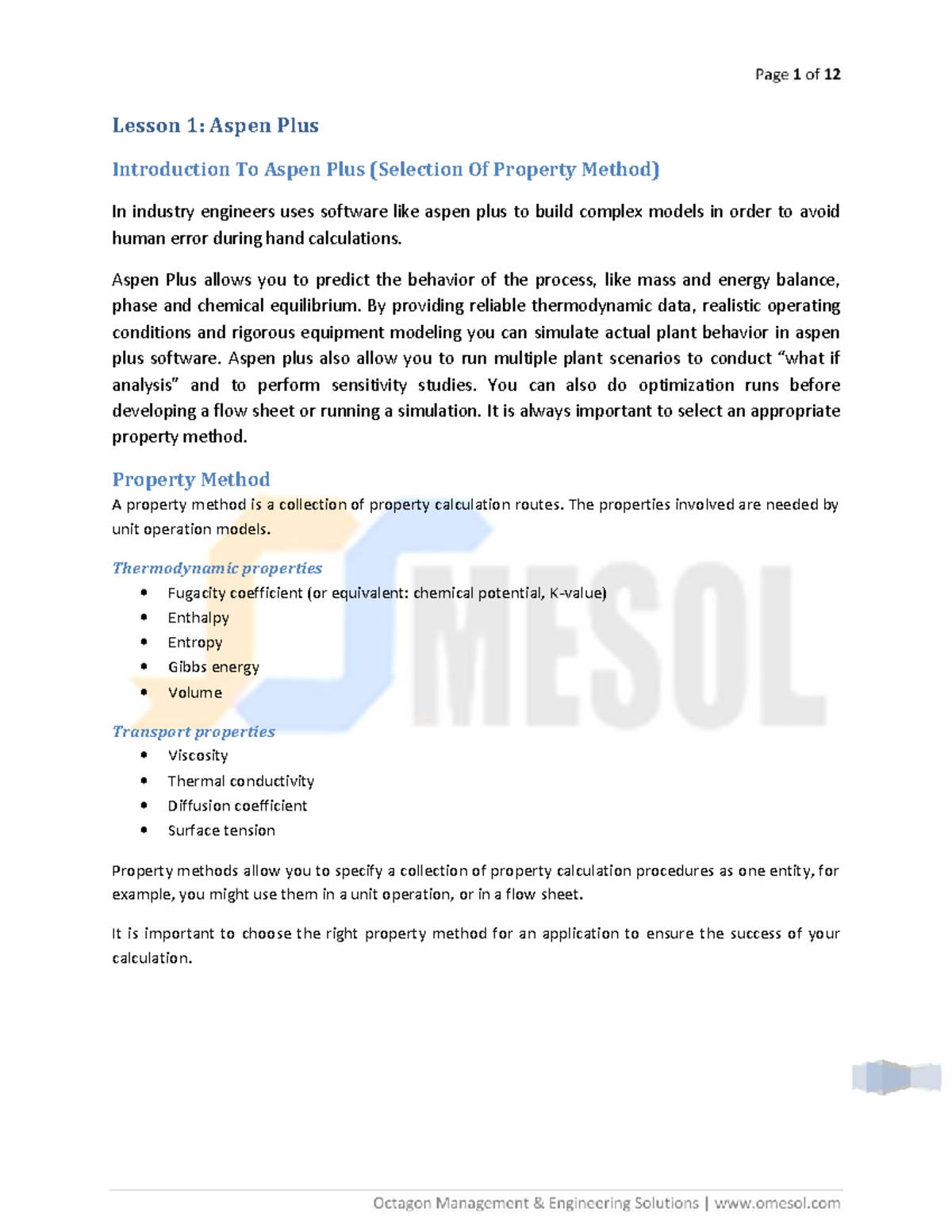 Introduction to Aspen Plus Software for Simulation - Lesson 1: Aspen ...