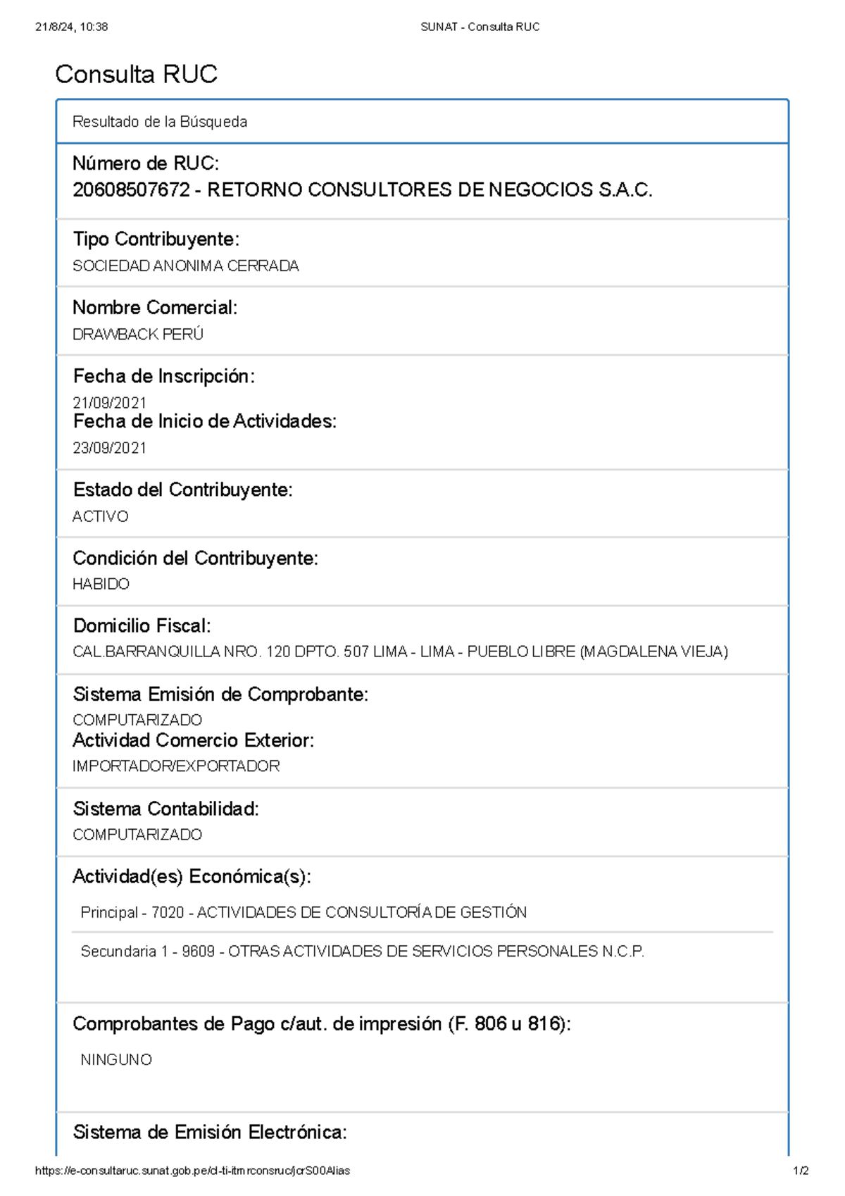 3 Consulta RUC - ruc - 21/8/24, 10:38 SUNAT - Consulta RUC - Studocu
