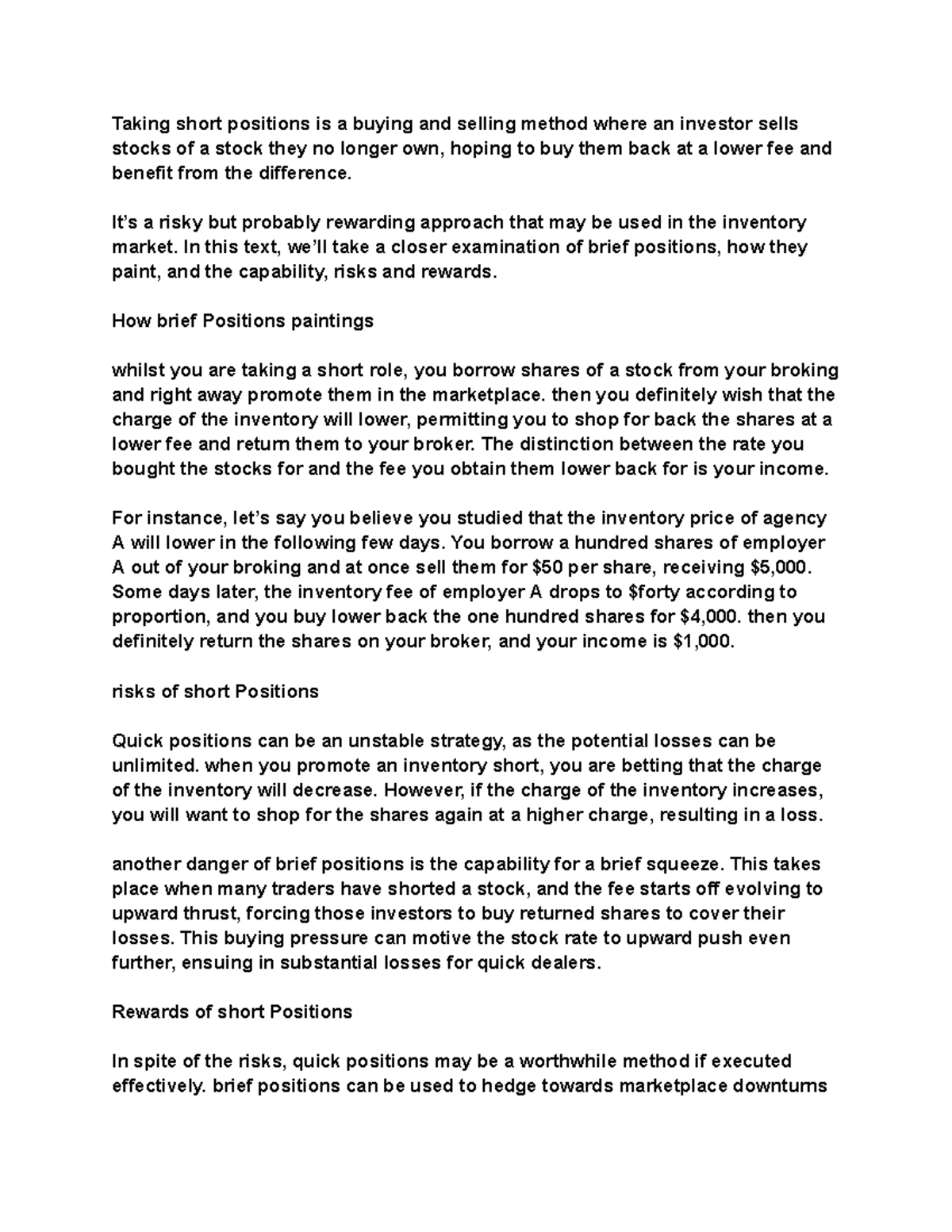 Buying experiences in business - Taking short positions is a buying and ...