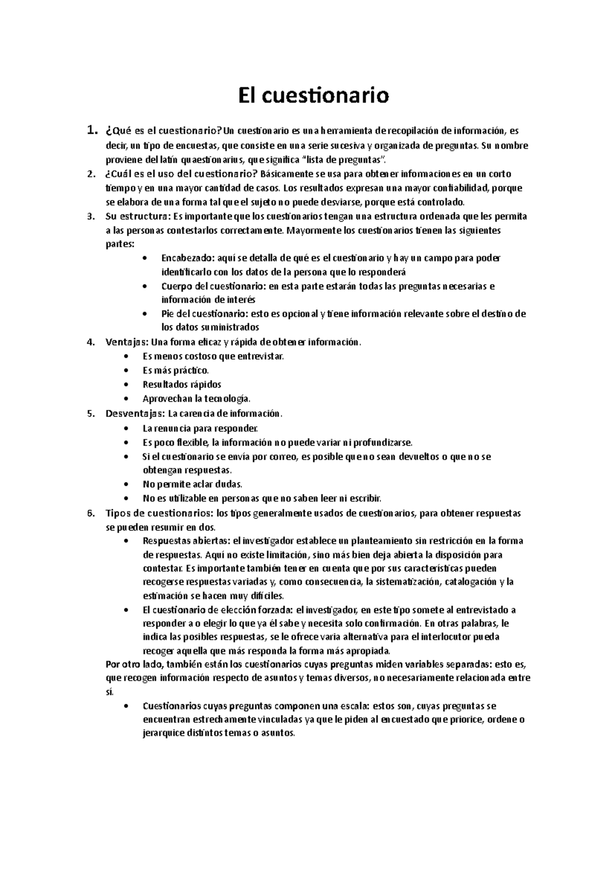 El cuestionario - ¿Qué es el cuestionario? Un cuestionario es una ...