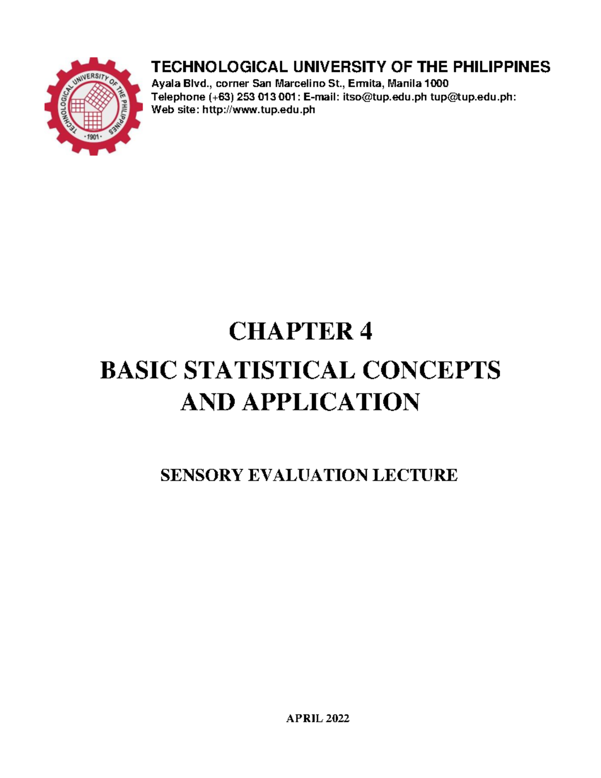 Basic Statistical Concepts AND Application - TECHNOLOGICAL UNIVERSITY OF THE PHILIPPINES Ayala ...