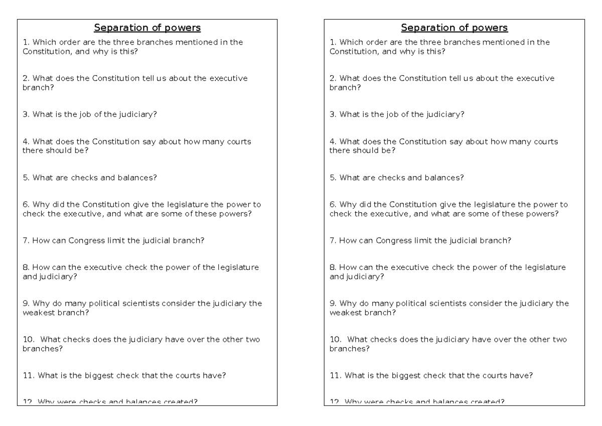 Salma Hassan - Video-question-sheet - Separation of powers 1. Which ...