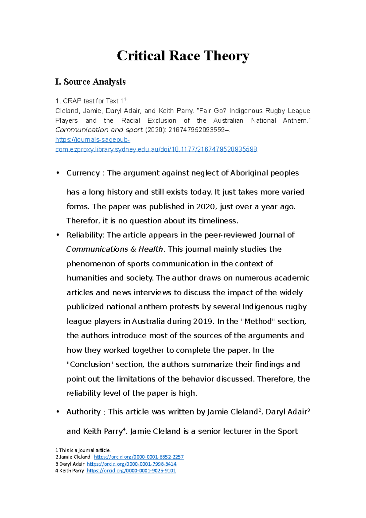 Critical Race Theory - 1. CRAP test for Text 1[ This is a journal ...