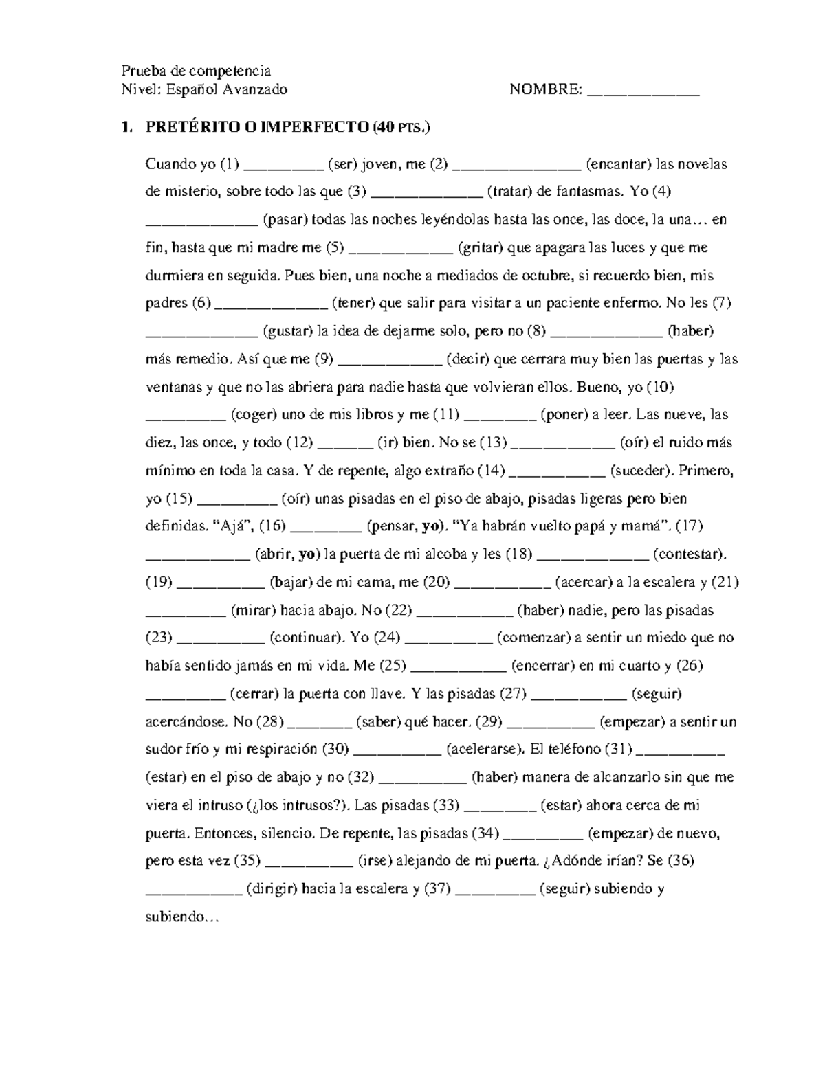 Spanish test - ejercicios de lengua castellana - Prueba de competencia ...