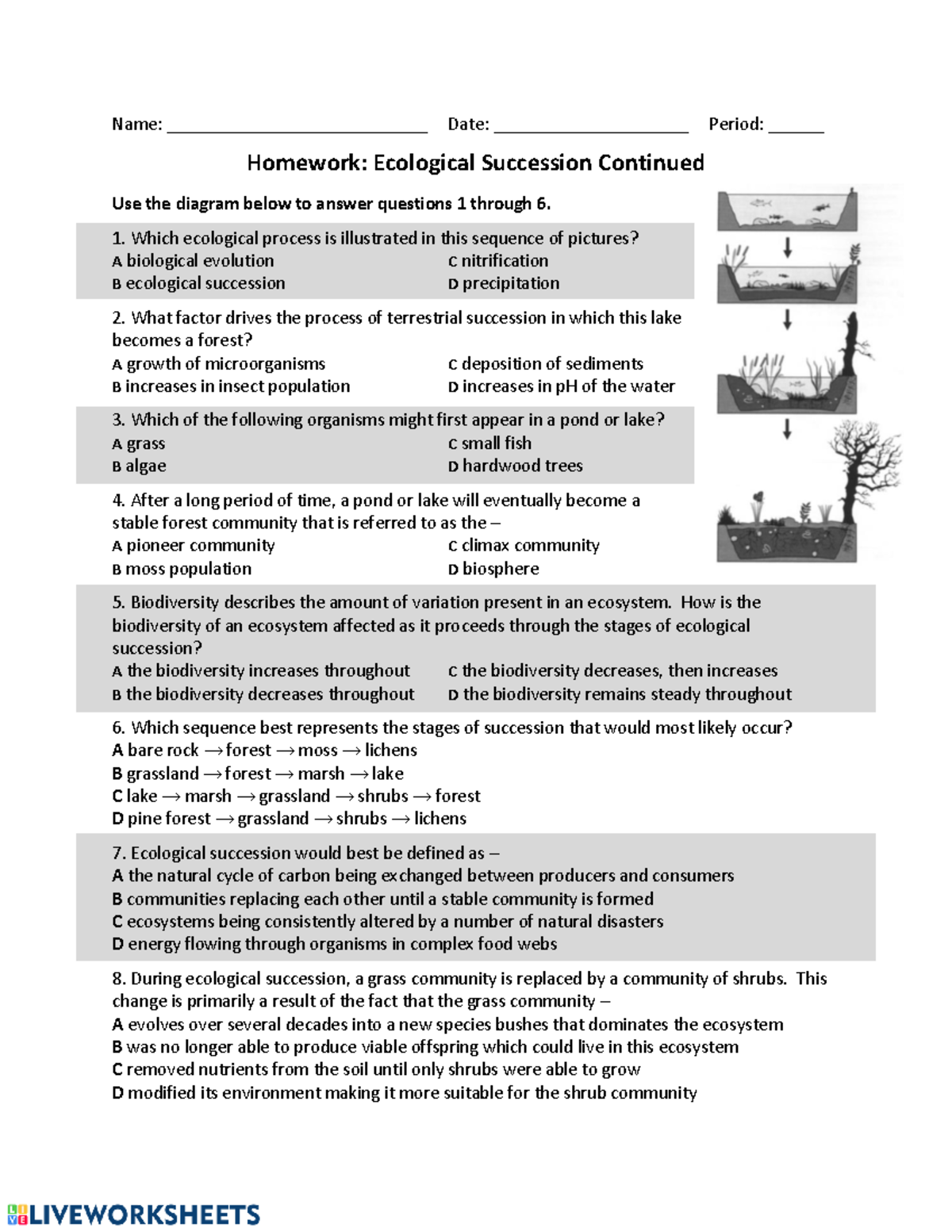 Succession questions - This is a reading to test student comprehension ...