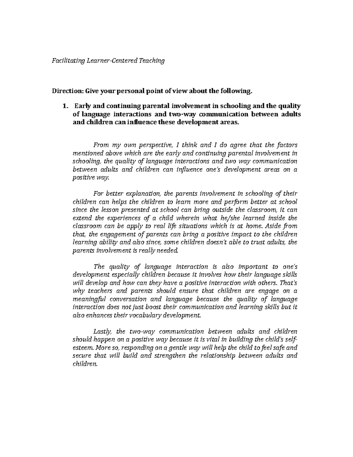 Facilitating Learner Centered Teaching - Facilitating Learner-Centered ...