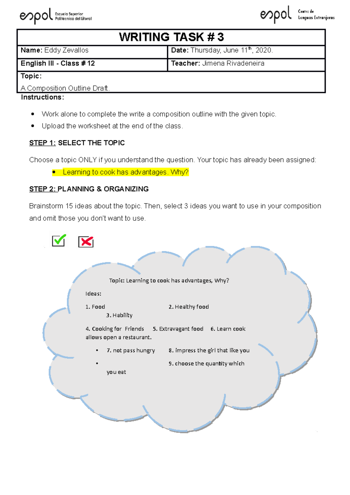 Week 2 Day 2 Writing TASK 3 A Composition Outline Draft Par 12 ...