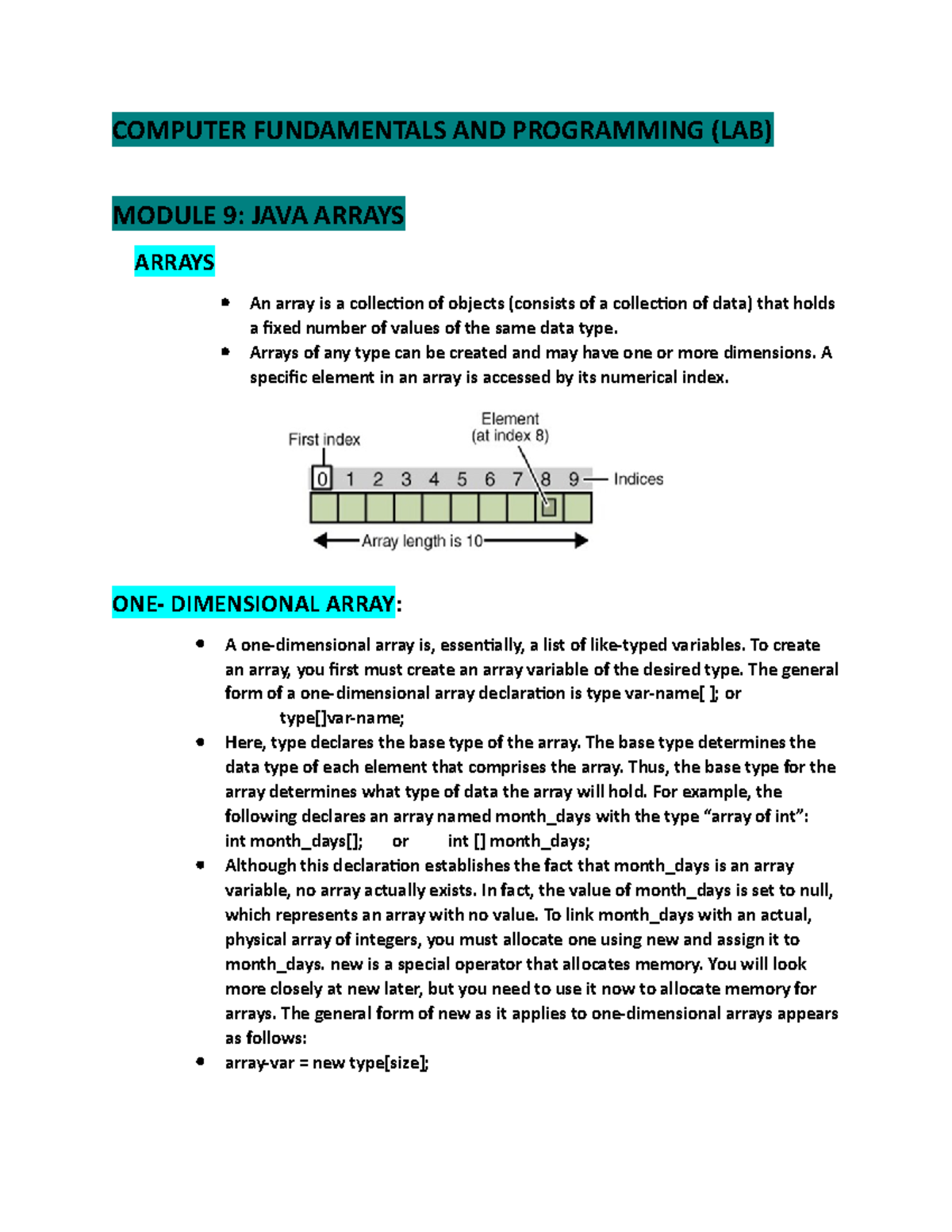 JAVA Arrays - This summaries of java is very helpful for students who ...