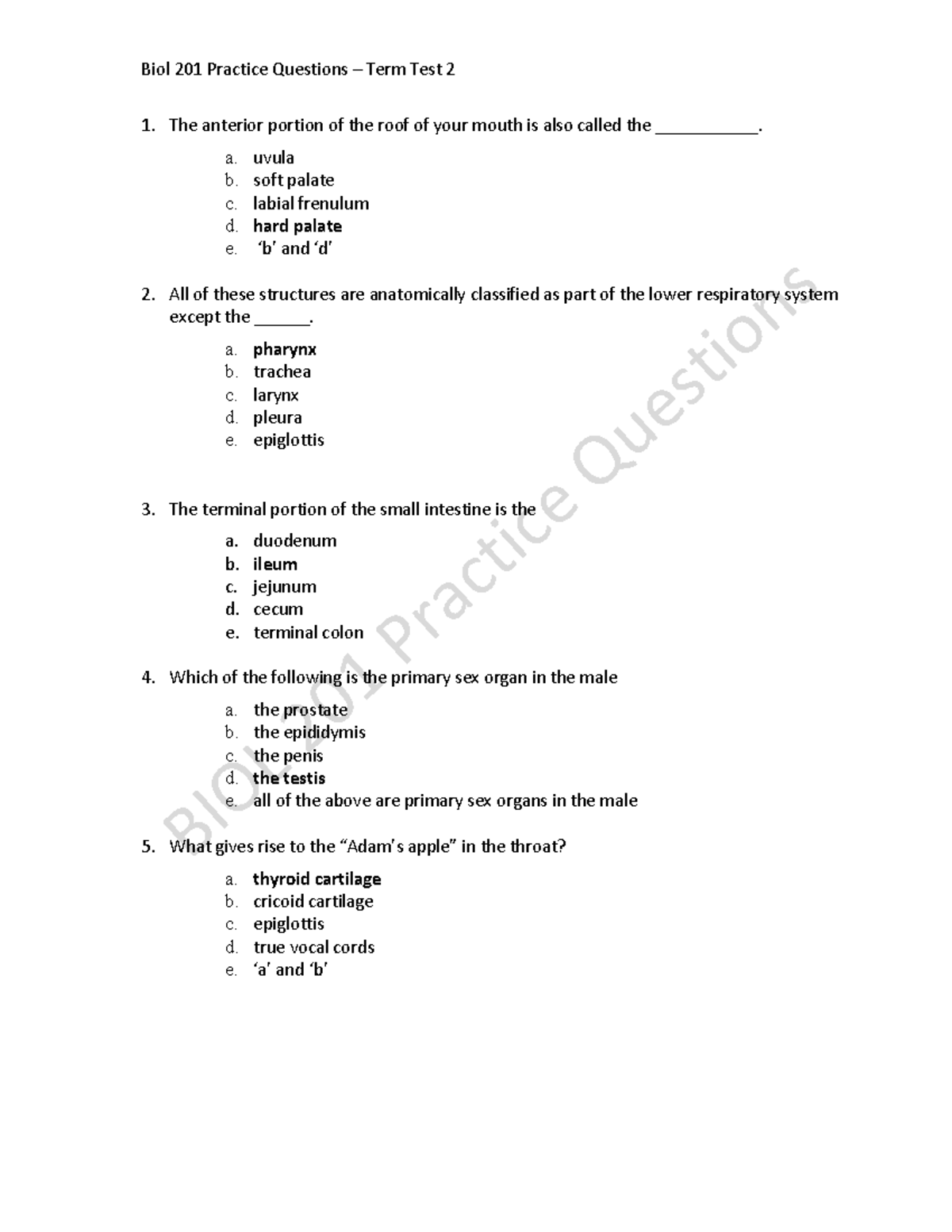 Biol 201 practice questions Term Test 2 F22 answers - BIOL 201 Practice ...