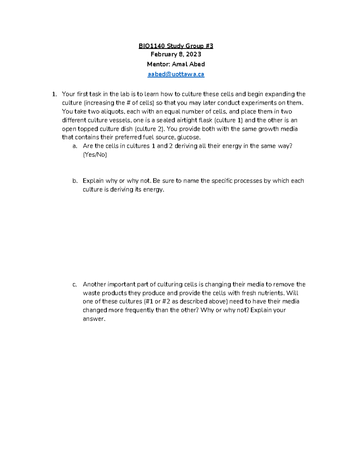 Study Group 3 Worksheet (pdf) - BIO1140 Study Group # February 8, 2023 ...