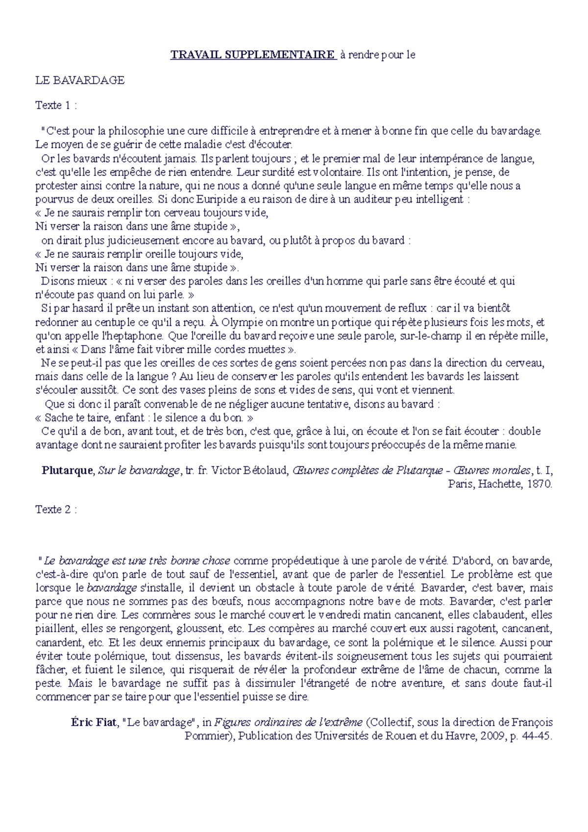 Travail Supplementaire-1 - TRAVAIL SUPPLEMENTAIRE à rendre pour le LE ...