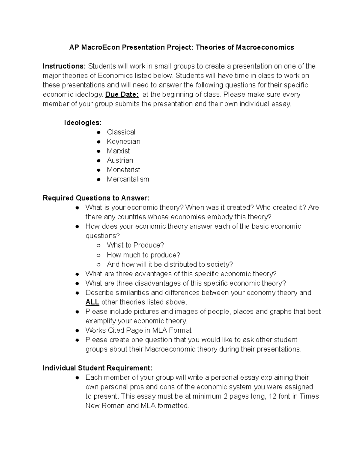 AP Macro Econ Presentation Project Theories of Macroeconomics (2) - AP ...