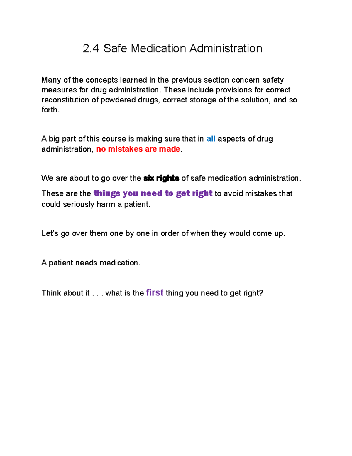 2.4 Safe Medication Administration - 2 Safe Medication Administration ...